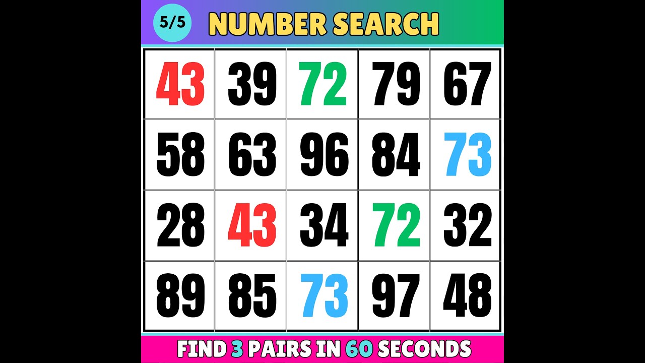 Ultimate Number Search Challenge! 🧠 Can You Find All the Hidden Numbers ...