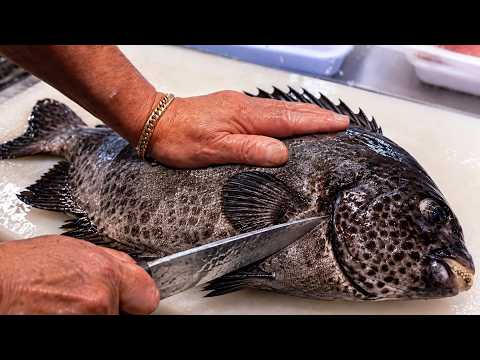 Japon Sokak Yemekleri - BENEKLİ KNIFEJAW BALIĞI Sashimi Okinawa Deniz Ürünleri Japonya