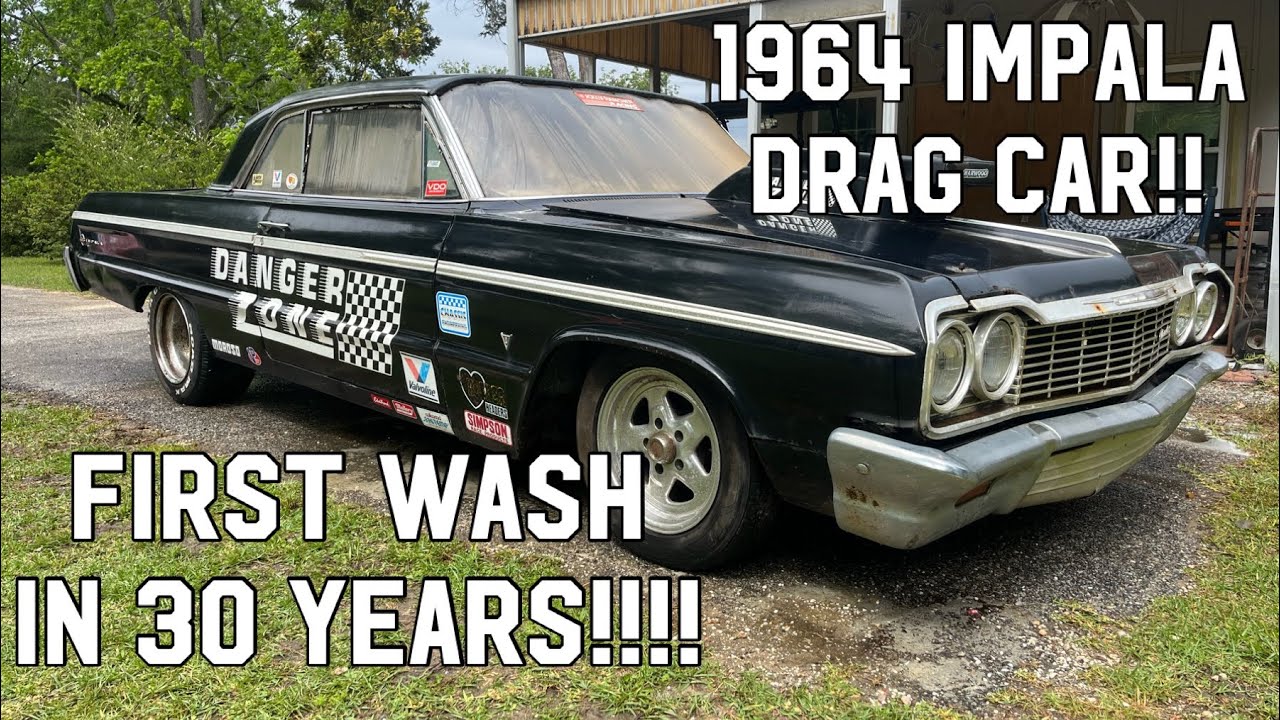 FIRST WASH IN 30 YEARS!!! 1964 Impala drag car barn find!! Pt.4 - YouTube
