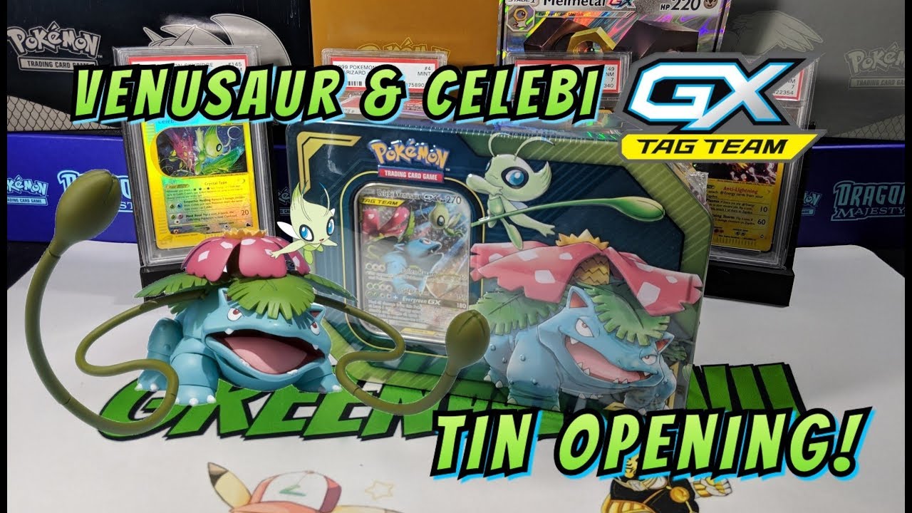 Celebi and Venusaur GX Tag Team Tin OPENING! - YouTube