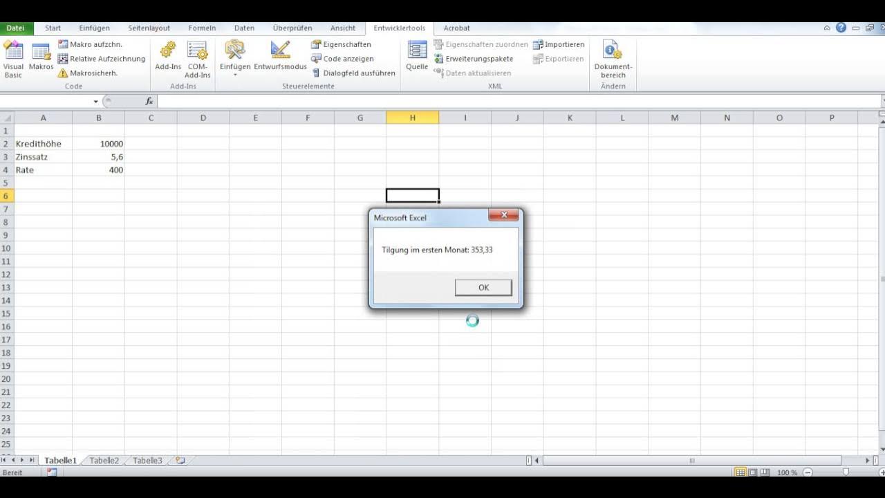 Tilgungsplan mit Excel in VBA programmieren - YouTube