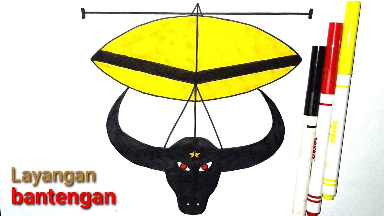 Cara menggambar layangan bantengan - Gapangan motif kepala banteng ...