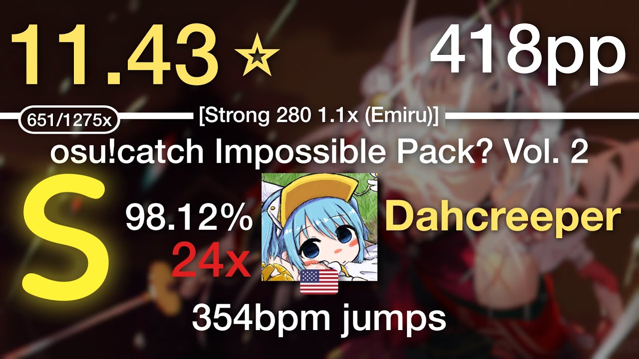 11.43⭐Dahcreeper | VA - osu!catch Impossible Pack? Vol. 2 [Strong 280 1.1x] +NFV2 418pp 98.12% ...