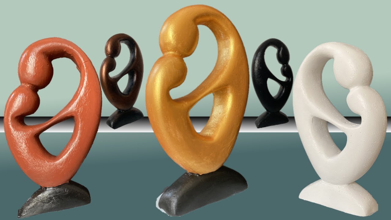 Beautiful showpiece # Mother's love statue # white cement craft # hand ...