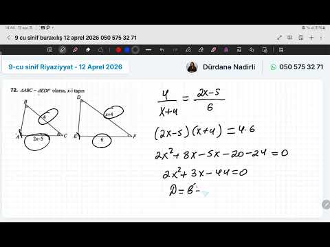12 aprel 2026 9 cu sinif buraxılış imtahanı Riyaziyyat 