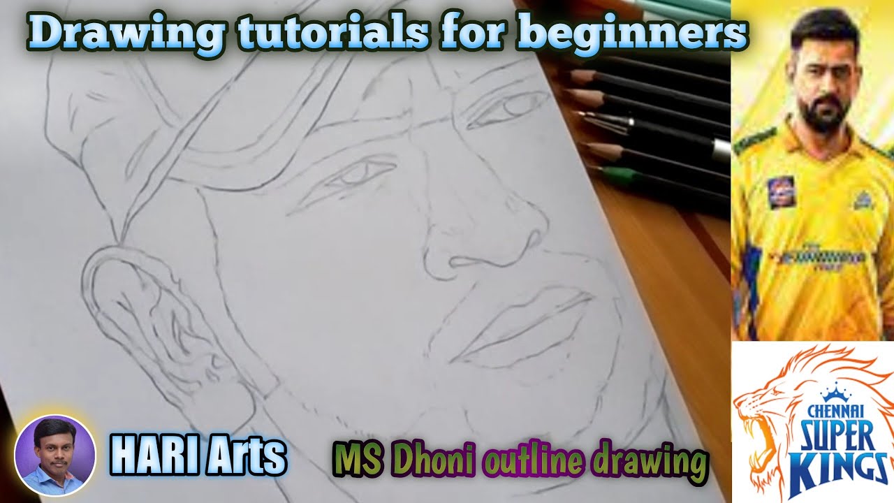 Chennai super kings Dhoni Drawing | draw a Dhoni face outline |cricket ...