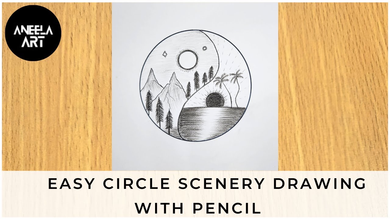 Easy Circle Scenery Drawing with Pencil|Easy circle drawing tutorial for beginners step-by-step ...