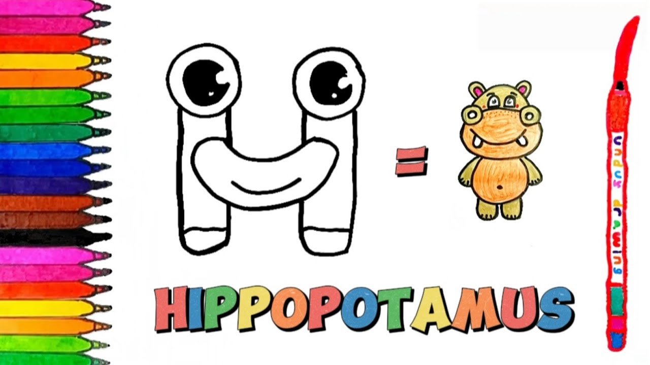 Drawing English alphabet the letter H for hippopotamus | learn coloring ...