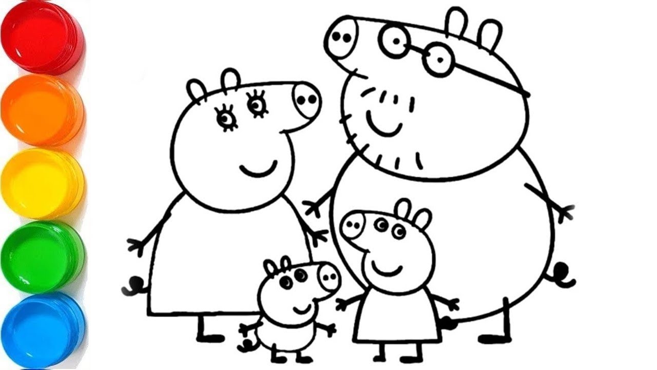Pappa Pig Family Drawing, Panting And Coloring For Kids And Toddlers ...