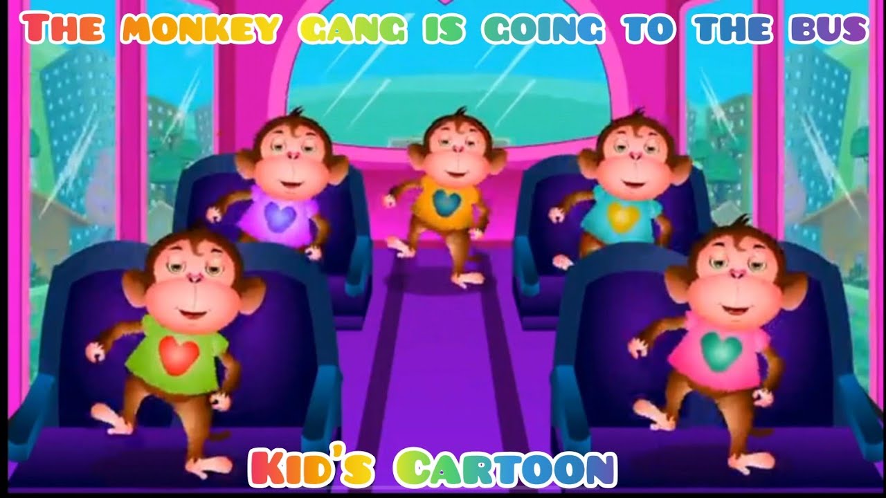 The Monkey Gang Is Going To The Bus | Animation cartoon for kids ...