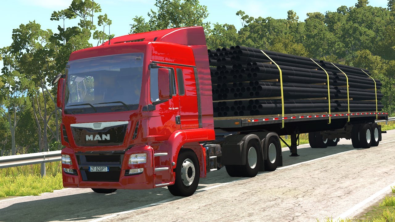 BeamNG Drive - MAN TGS 6x4 Semi Truck Transporting 22T Pipes in Italy ...