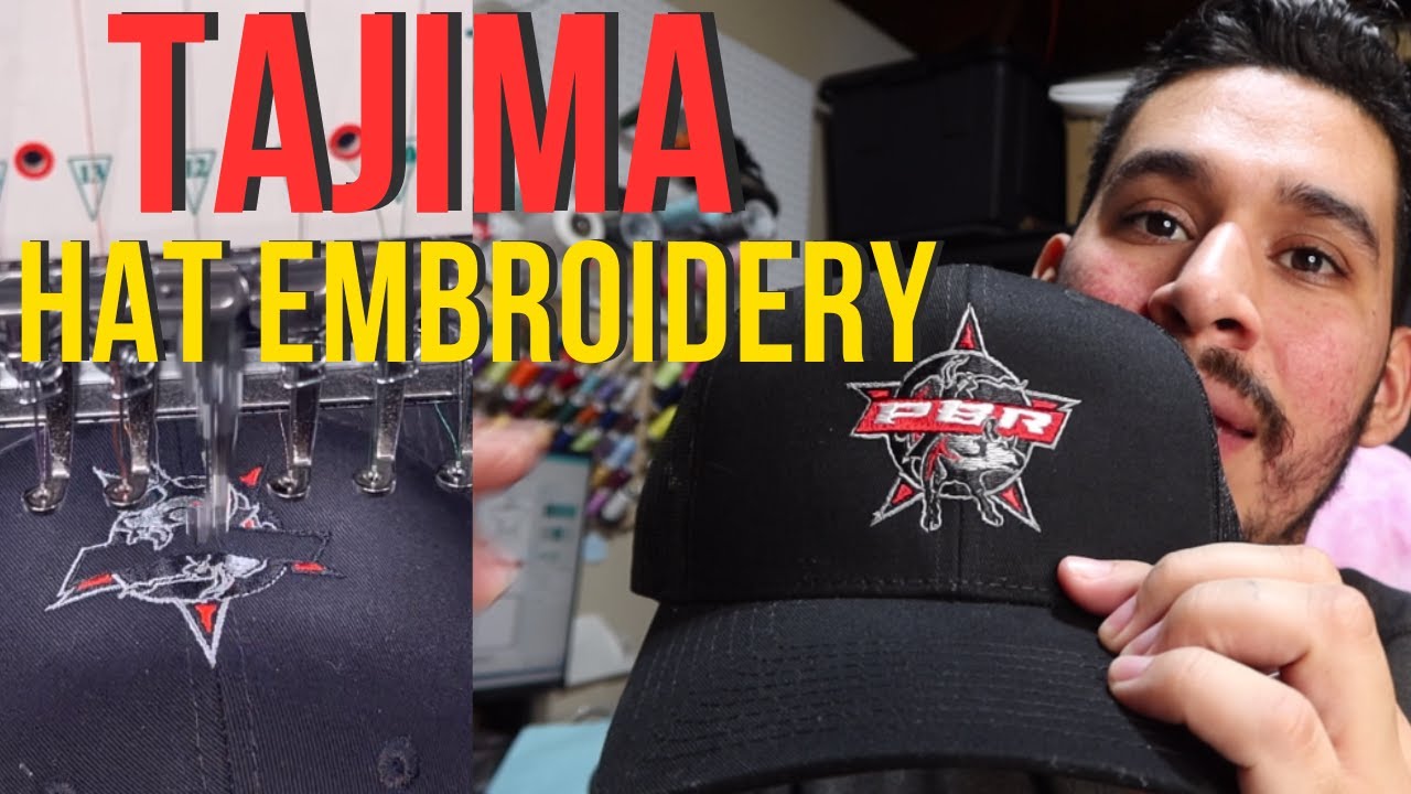 Tajima Embroidery: Bull riding design on a Decky hat - YouTube