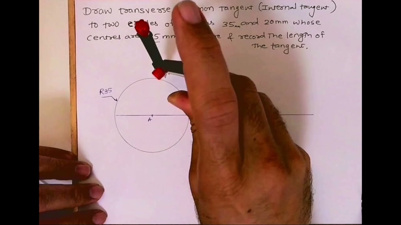 Draw transverse common tangent (internal tangent) - YouTube