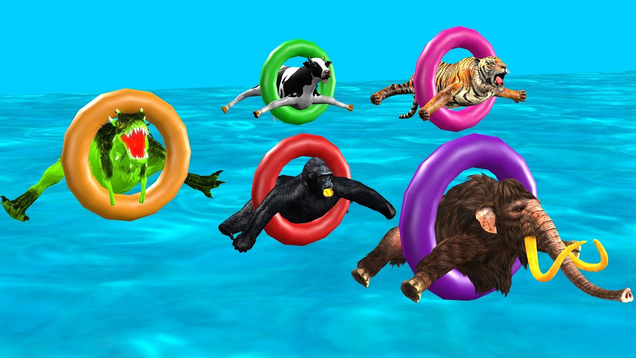 An Obstacle Game with Wild Animals Gorilla Cow Mammoth Elephant Tiger ...