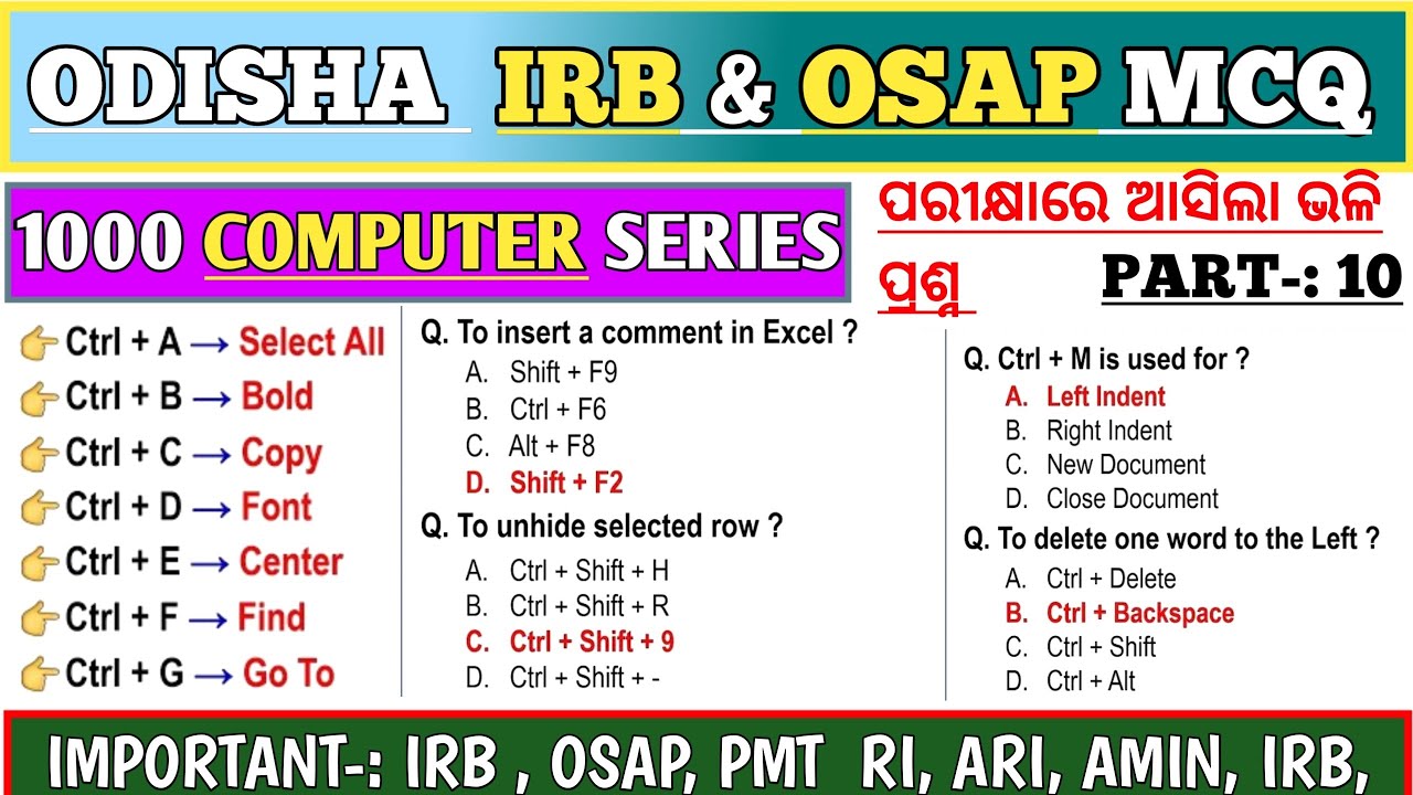 Computer Question & Answer | Computer Shortcut Key Mcq | Irb & Osap ...
