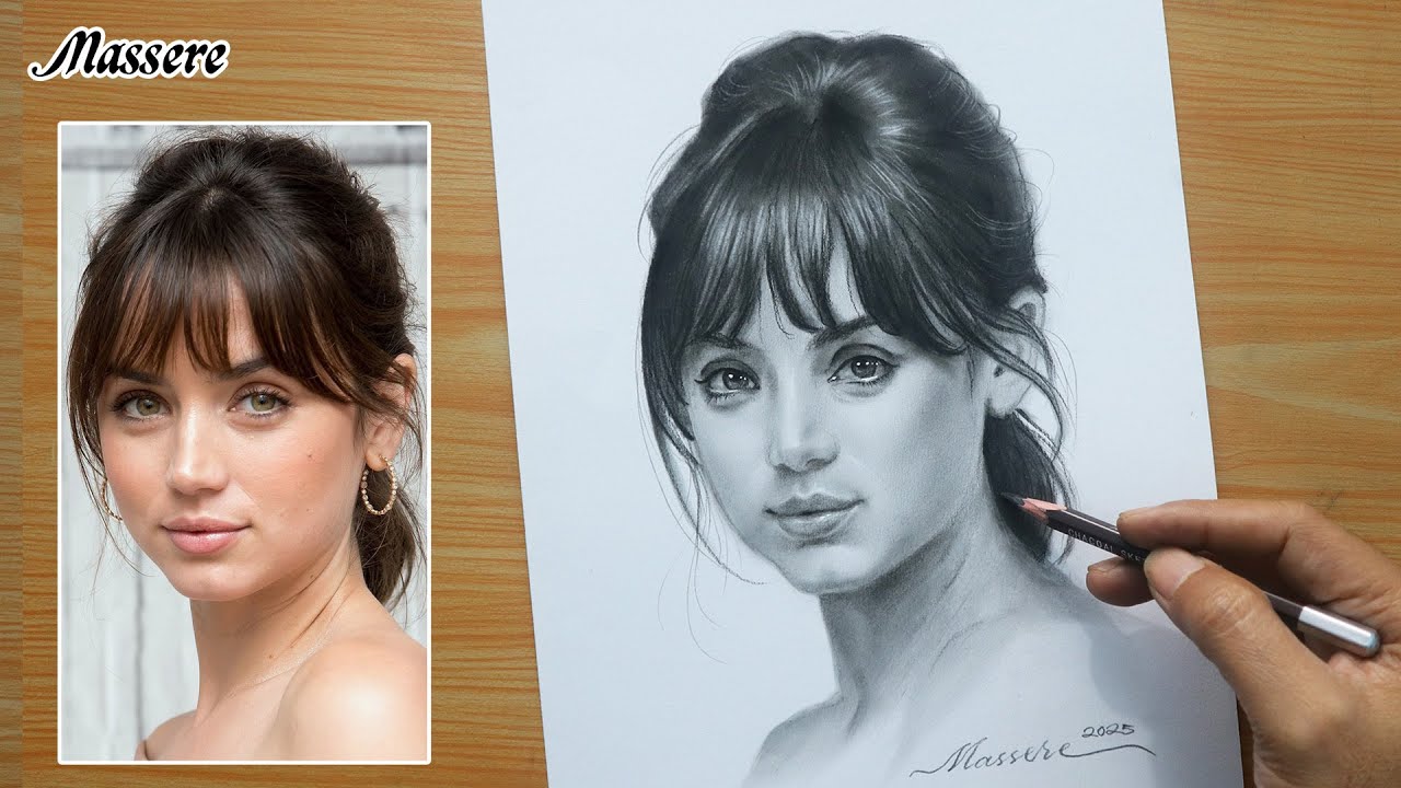 How to Make Portrait Ana de Armas Pencil Drawing Step by Step for ...