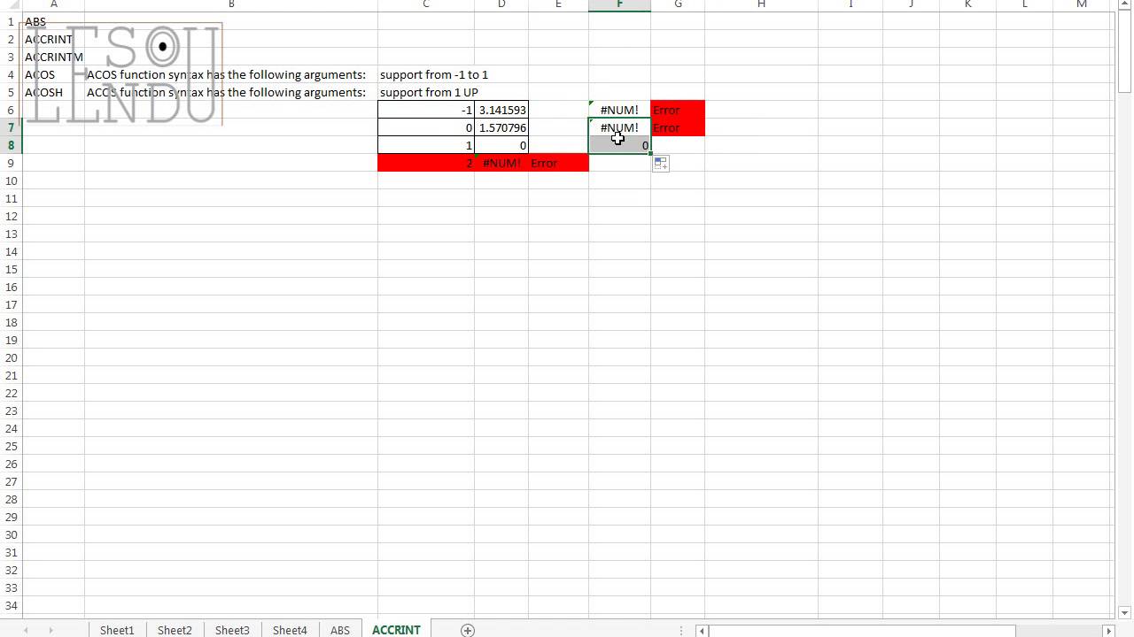 Acosh Excel Function Youtube