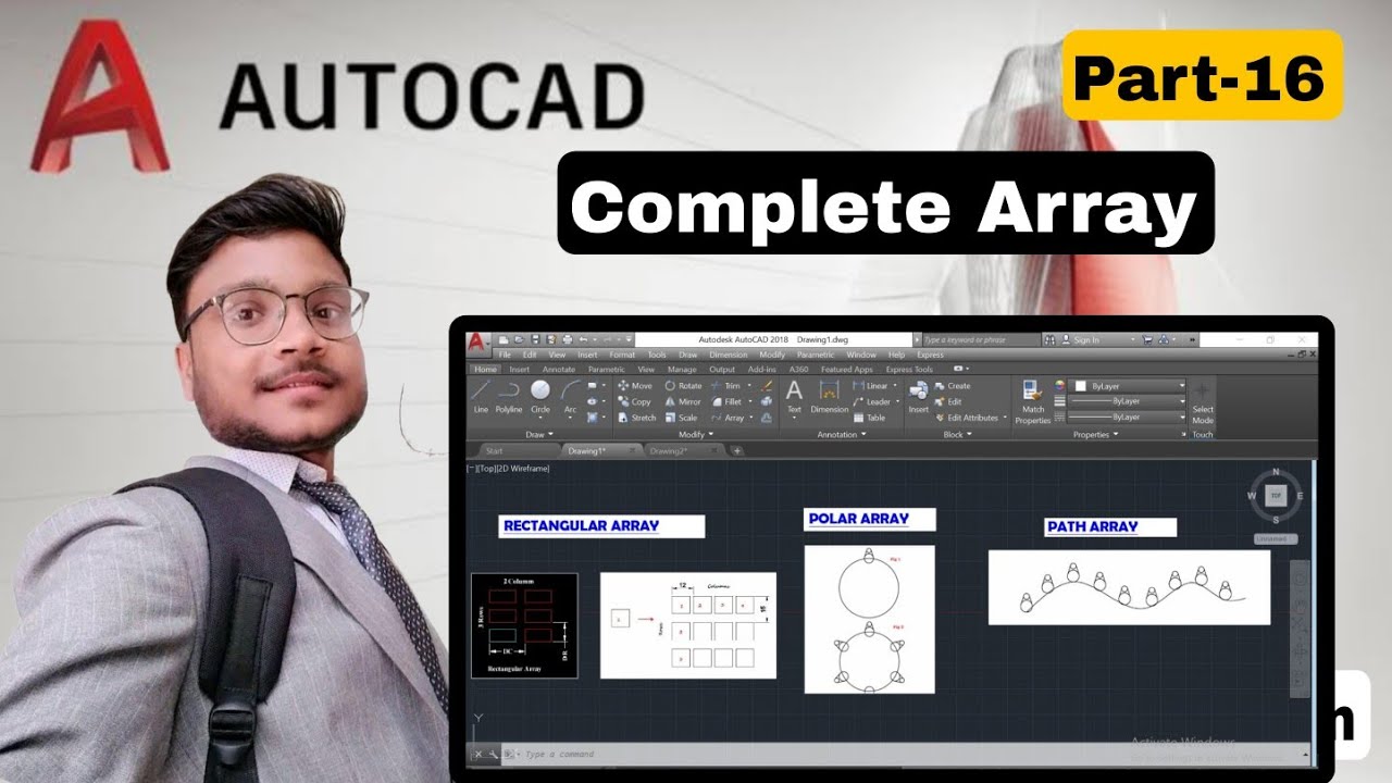 Part 16 Polar Array Path Array Rectangular Array Auto Cad Hindi 7390