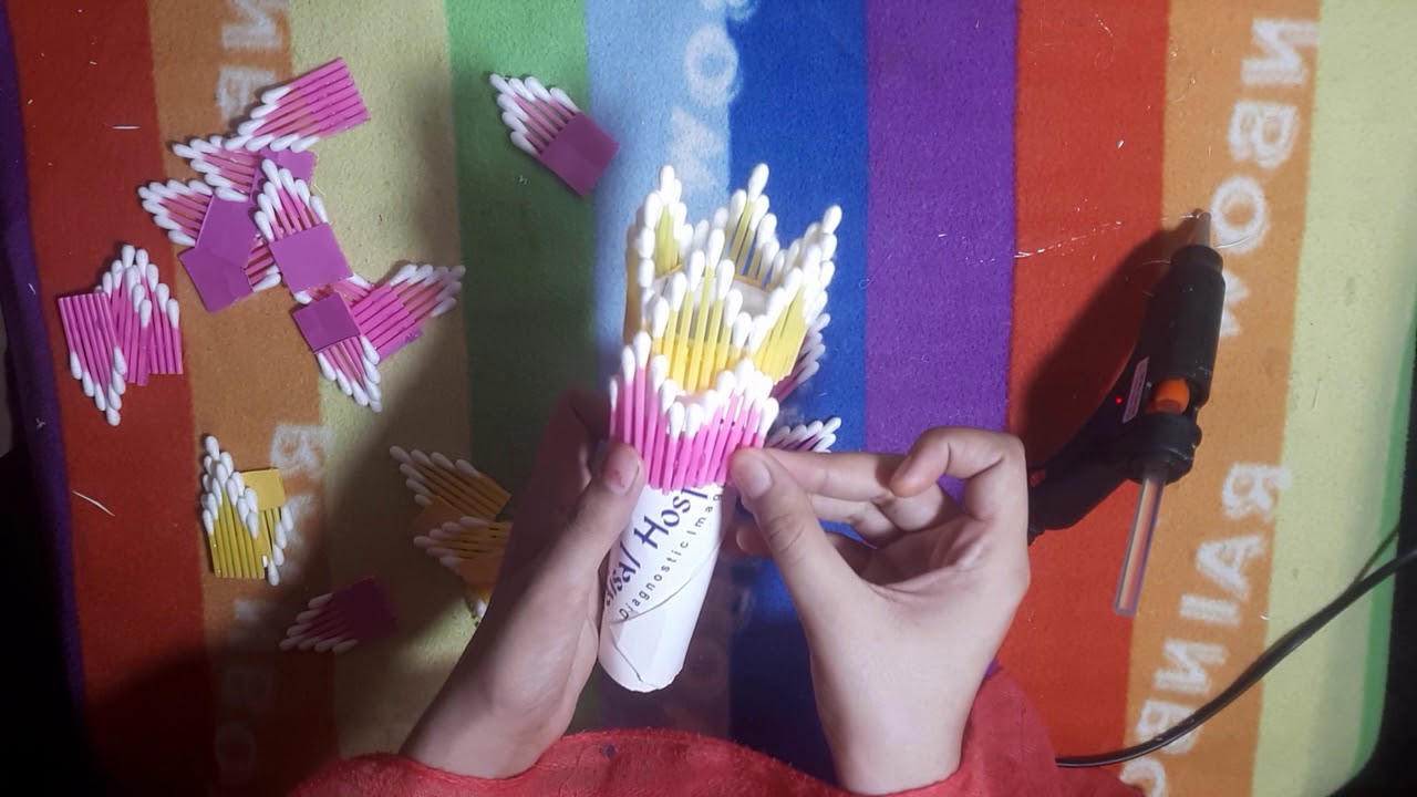 DECORATED GULDAN/ VASE/ JAR FLOWERS MADE WITH THE EAR BUDS TICKS AND ...