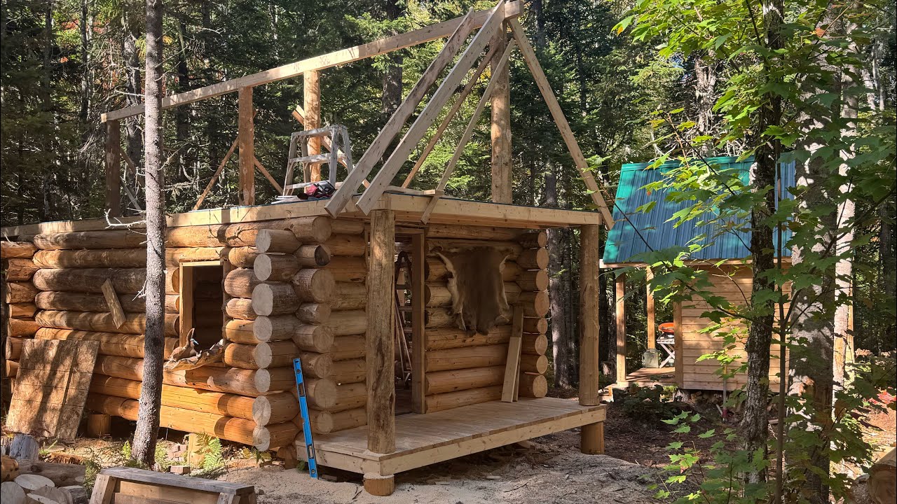 Building the Roof on the Homestead Off Grid Log Cabin,[EP53]Massive ...