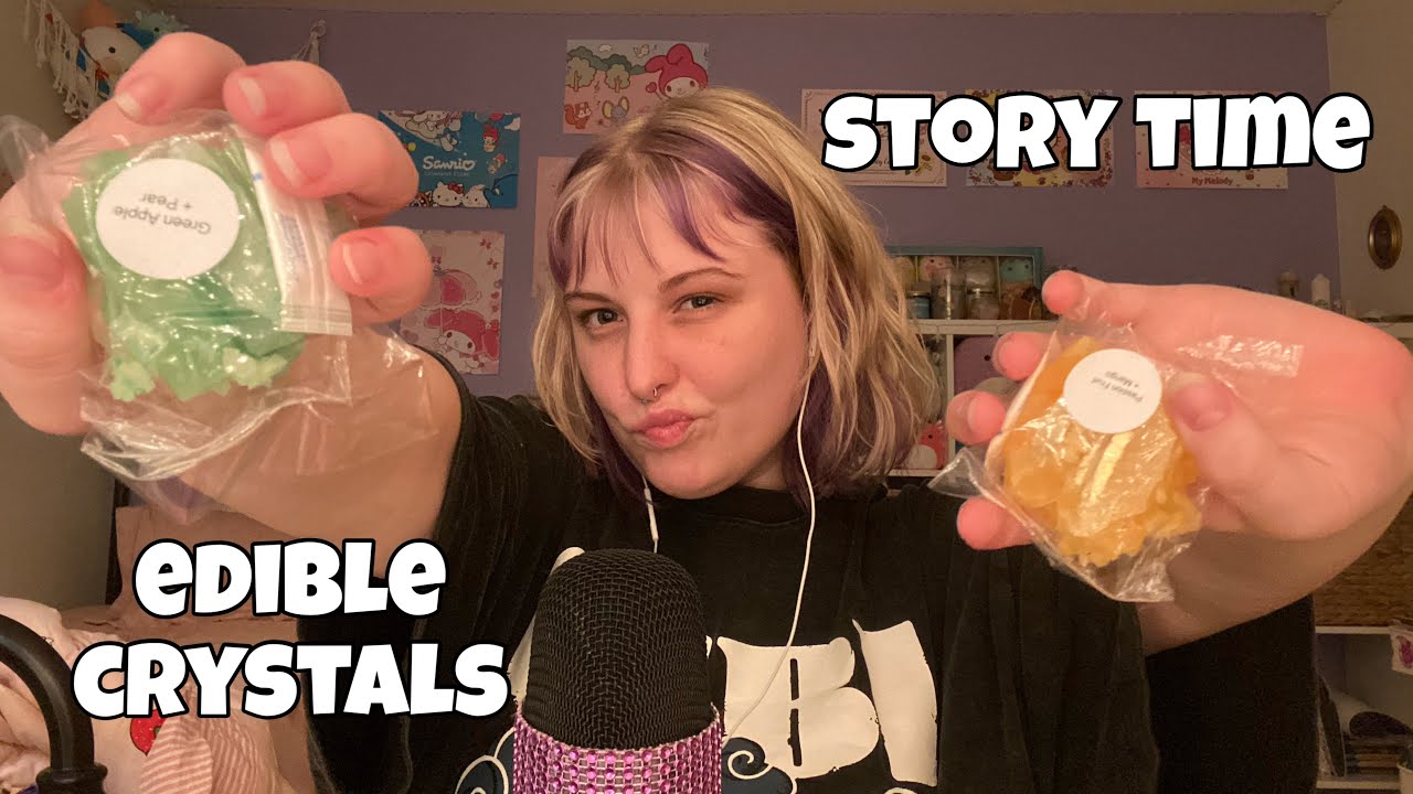 ASMR story time and eating edible crystals! mouth sounds and rambling ...