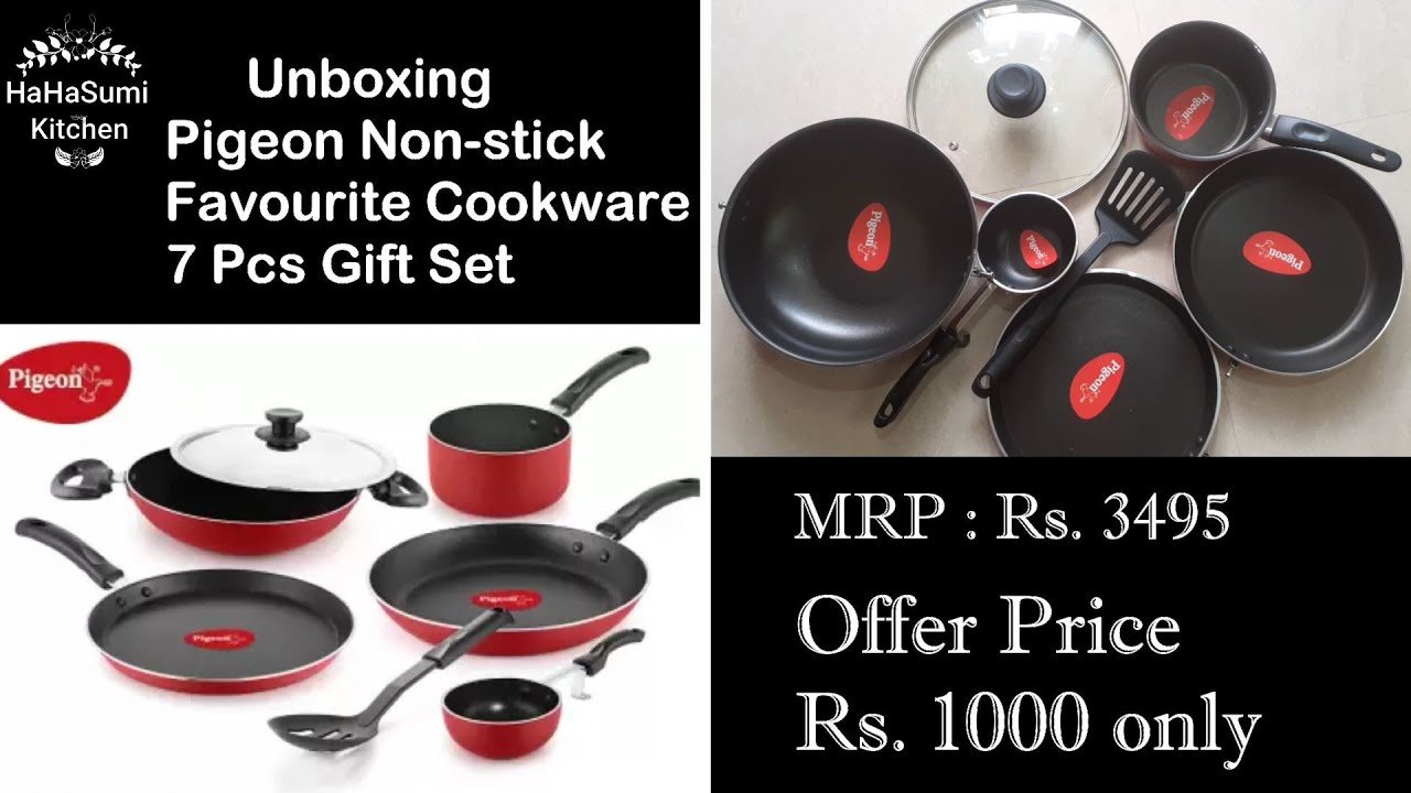Pigeon Non-stick Cookware Favourite 7Pcs Gift Set | unboxing | flipkart ...
