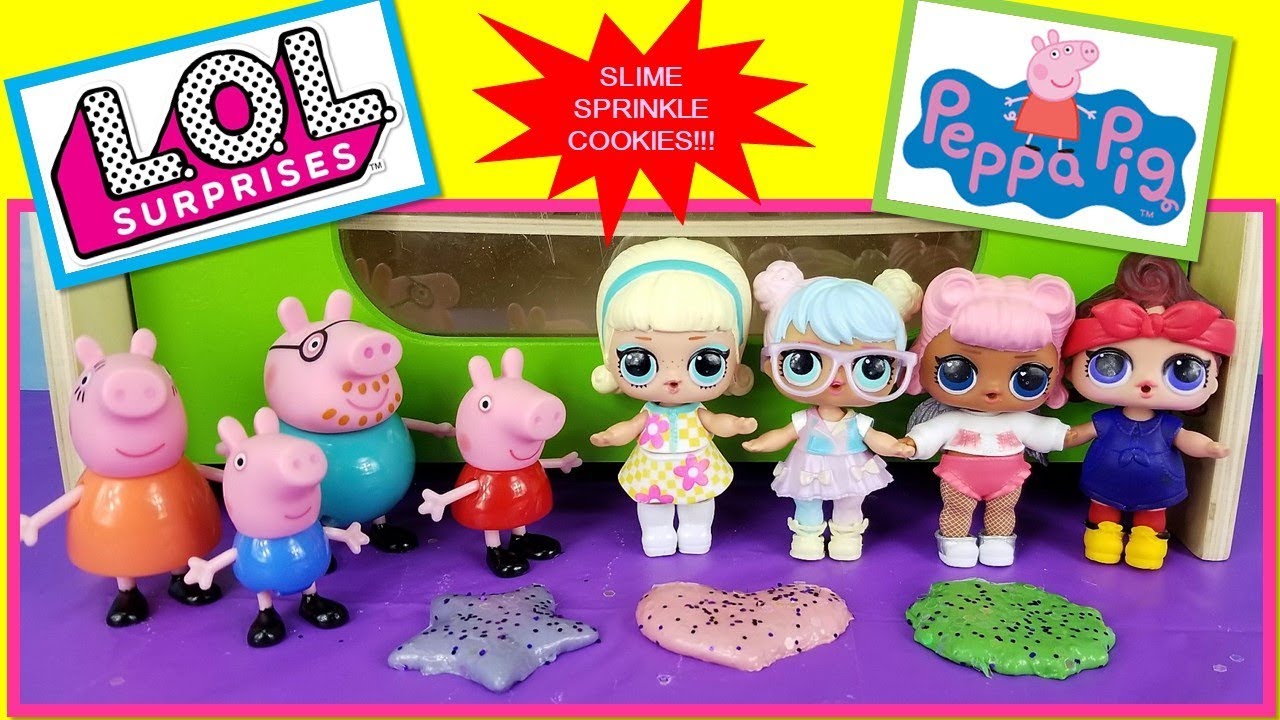 LOL Surprise Dolls & Peppa Pig Family Help Make Slime cookies with ...