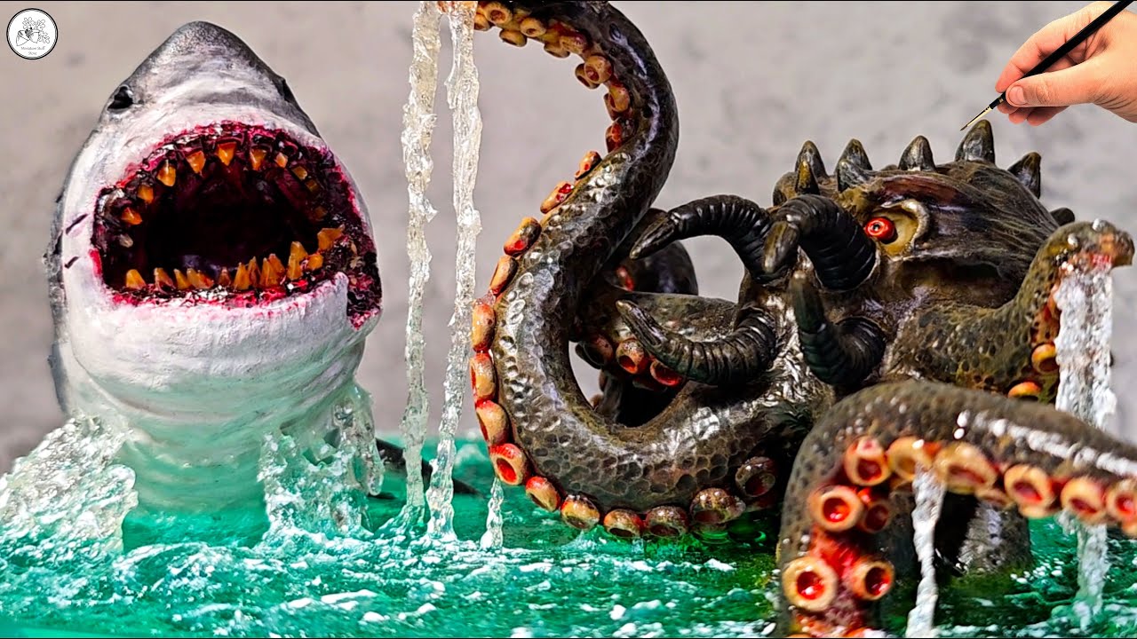 How to Make ZOMBIE SHARK vs KRAKEN Diorama, Resin, Polymer Clay - YouTube