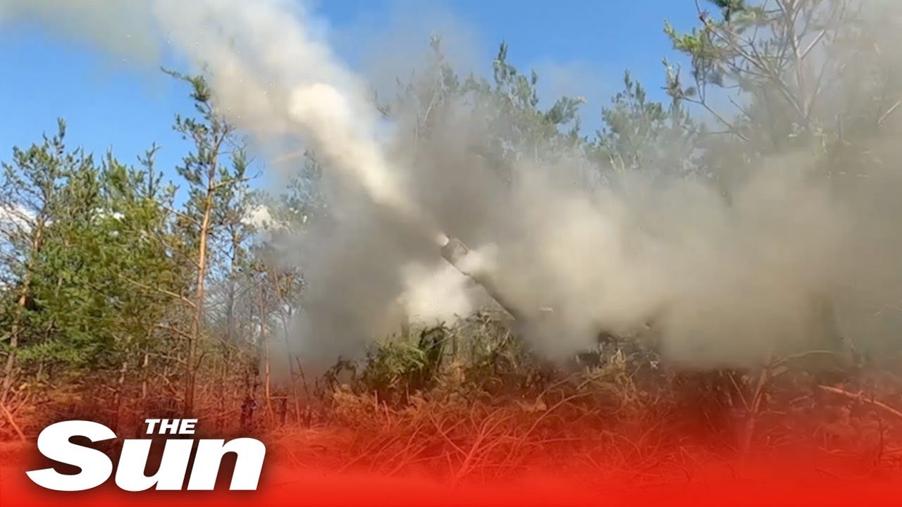Russian artillery fire mortars at Ukrainian positions in the north ...