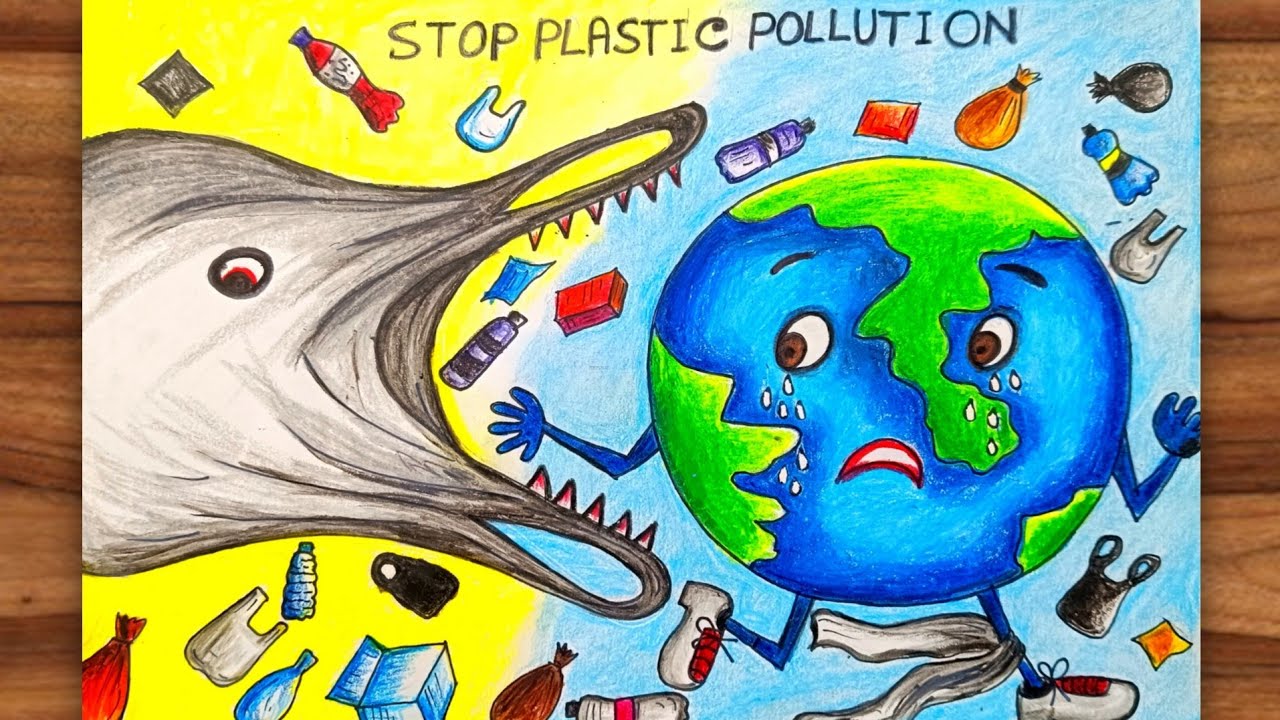 Stop plastic pollution drawing/ stop plastic pollution poster drawing ...