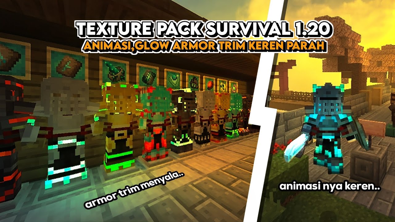 DOWNLOAD TEXTURE MCPE 1.20 !! ANIMASI,ARMOR NYA KEREN BANGET !! - YouTube
