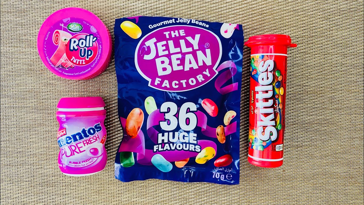 Yummy Skittles, The Jelly Bean and candy in Roll’Up container! ASMR ...