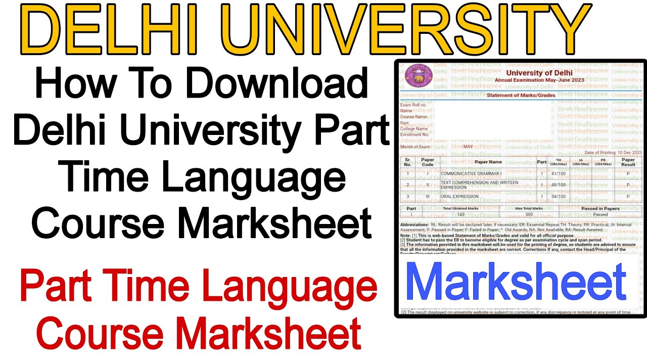 How To Download Delhi University Part Time Language Course Marksheet ...