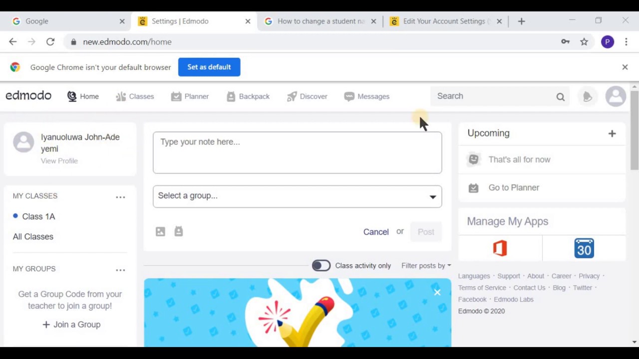 How to edit a student profile name on Edmodo - YouTube