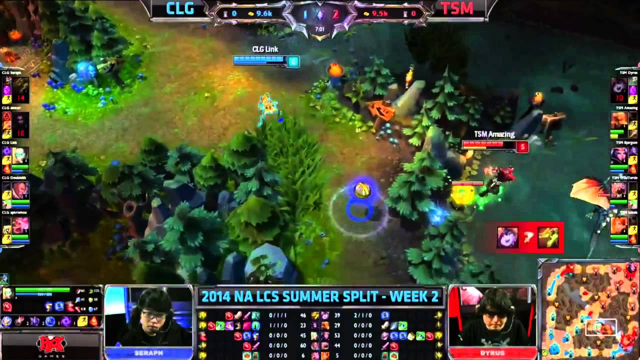 TSM Dyrus 1vs2 Turret Dive Doublekill vs CLG Dexter and Seraph - YouTube