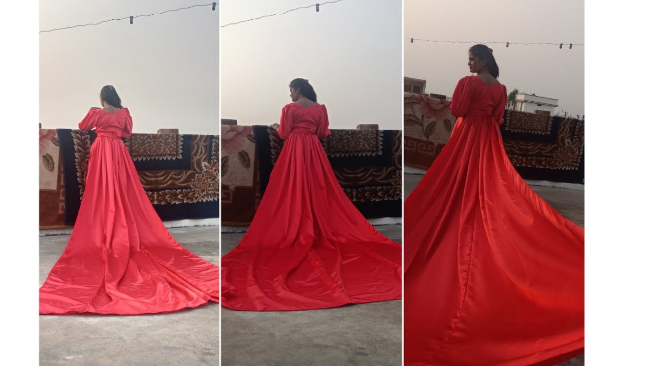 pre wedding long gown cutting and stitching - YouTube