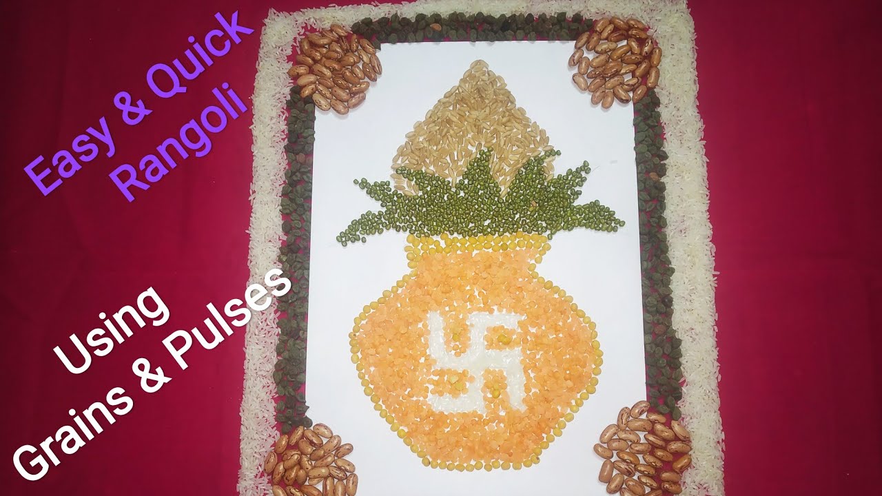 Kalash Rangoli With Grains & Pulses/ Navratri Special Rangoli / Diwali ...