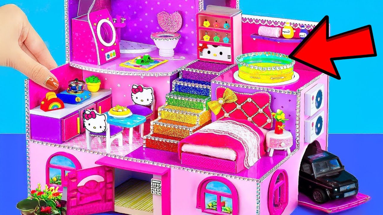 DIY Miniature Hello Kitty House: Cute Bedroom & Laundry Set Tutorial ️ ...