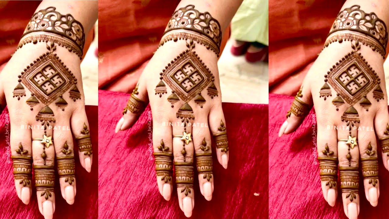 Easy Square Shape Mehndi Design | Full Hand Mehndi Design | Swastik ...