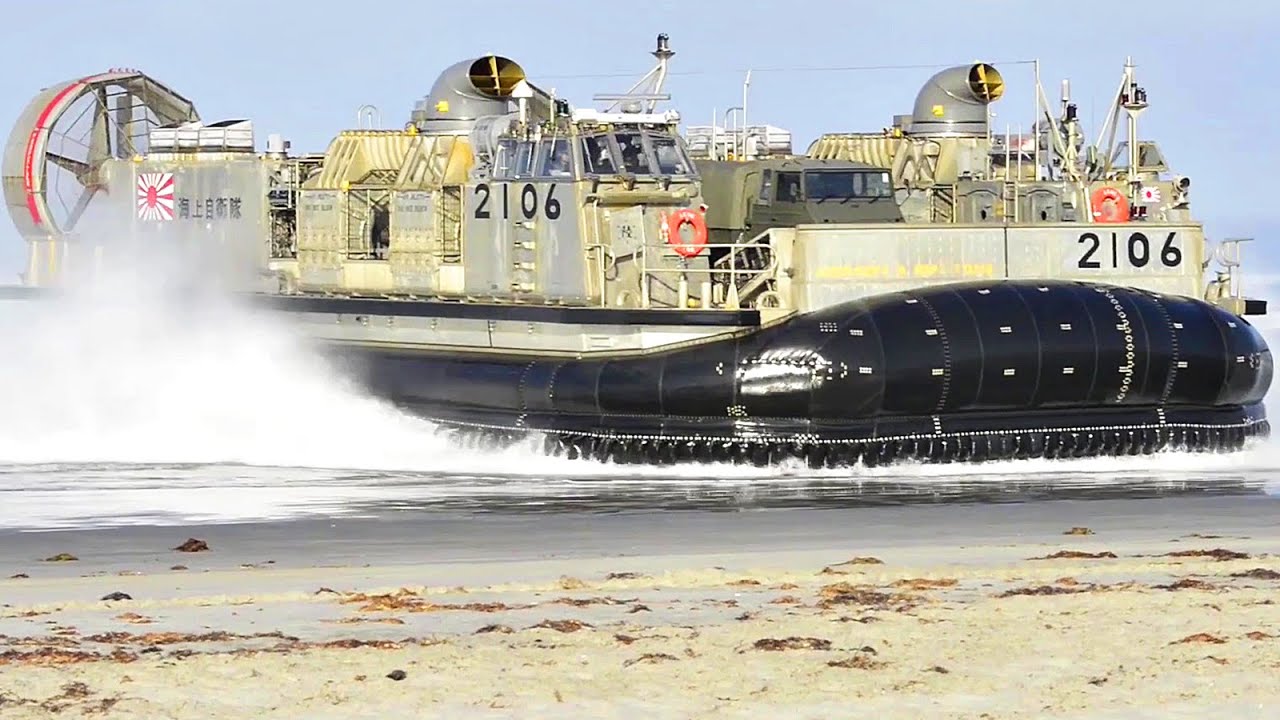 Japanese & American Military Hovercrafts Storm The Beach - YouTube