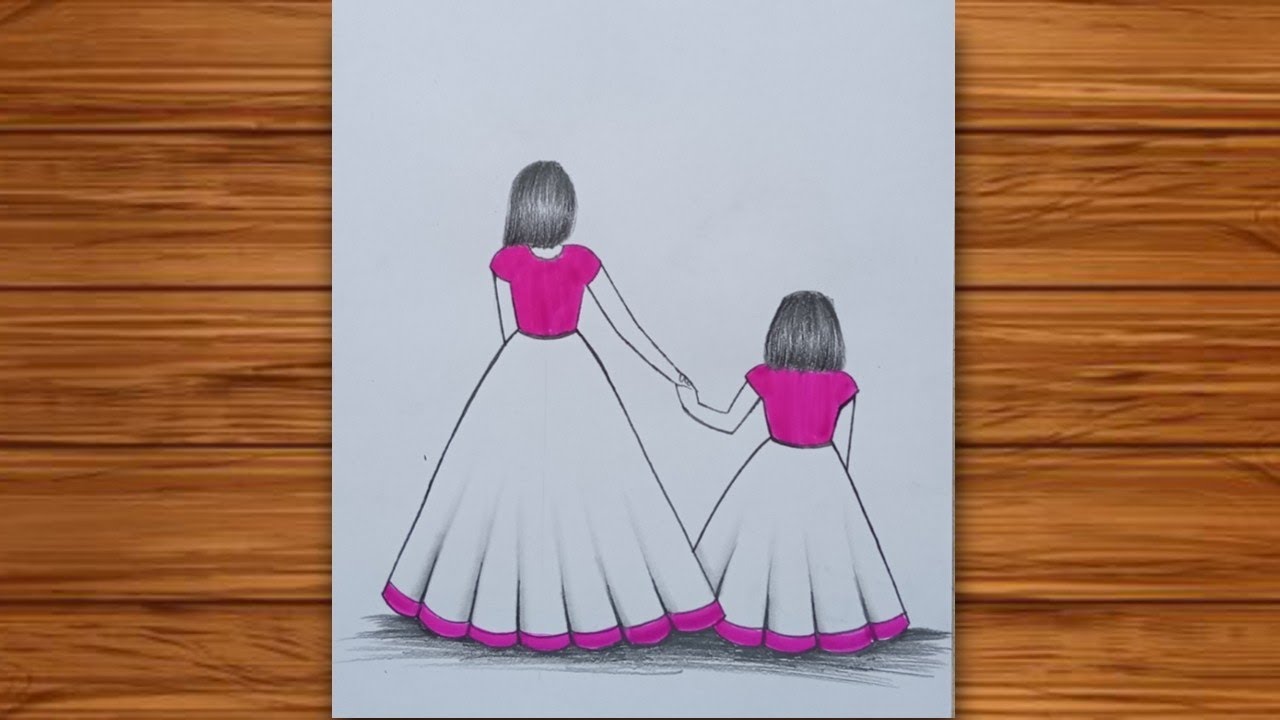 How to draw mother holding her daughter hand very easy|mother's day ...