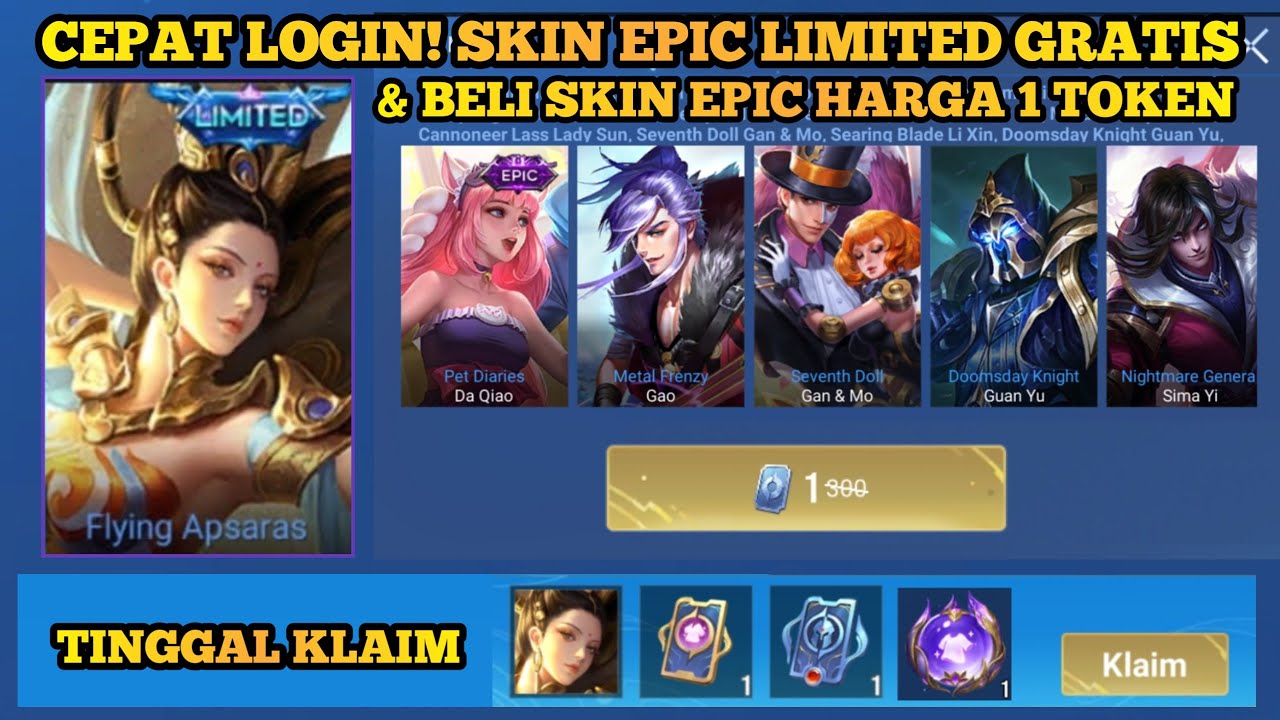 CEPAT LOGIN! SKIN EPIC LIMITED GRATIS TINGGAL KLAIM & BELI SKIN CUMA 1 TOKEN - PERAYAAN 1 BULAN ...