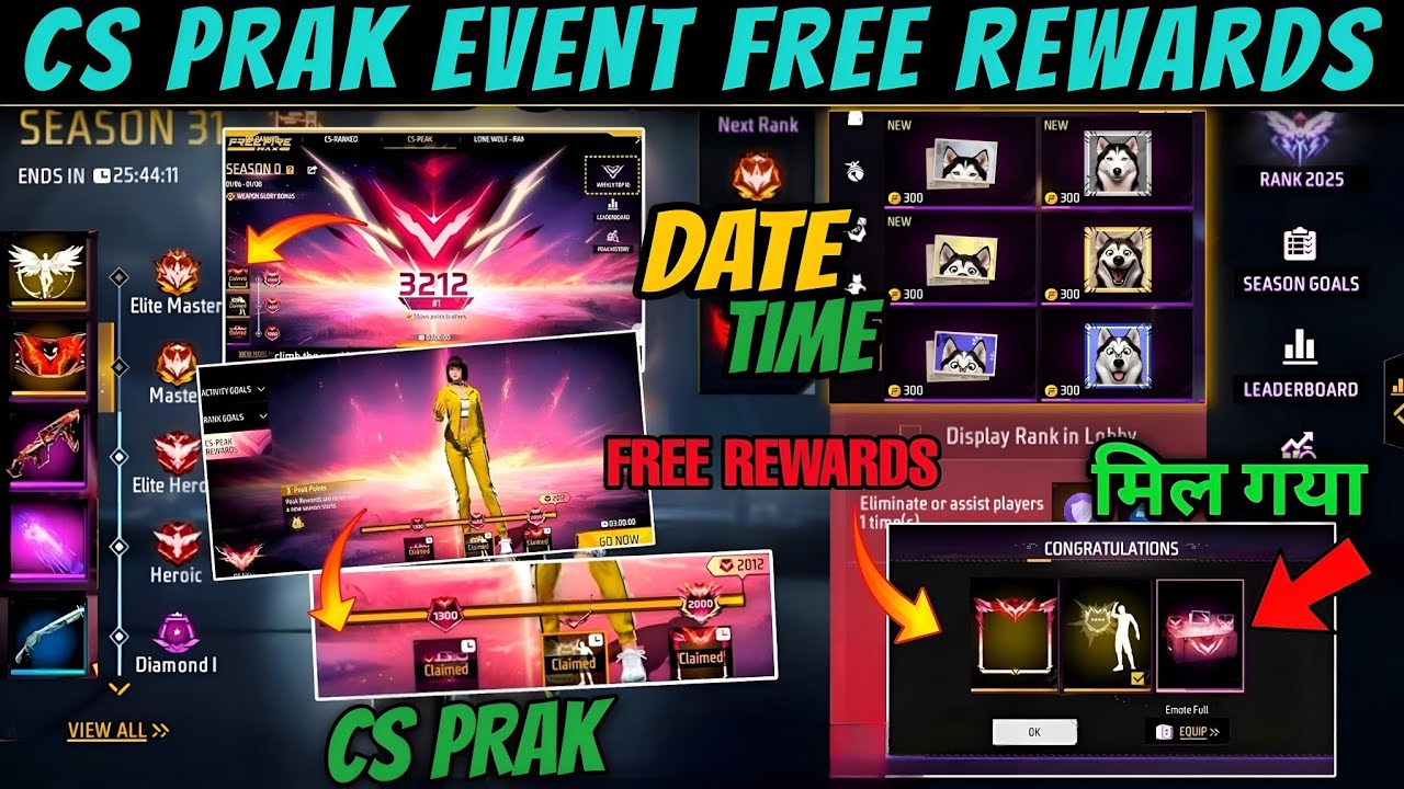 Cs Peak Rank Free Rewards 🔥🥳 | Free Fire New Event | Cs Peak Rank Kab ...