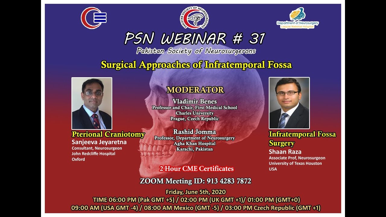 PSN WEBINAR # 31 - Pterional Approach/ Infratemporal Post fossa Surgery ...