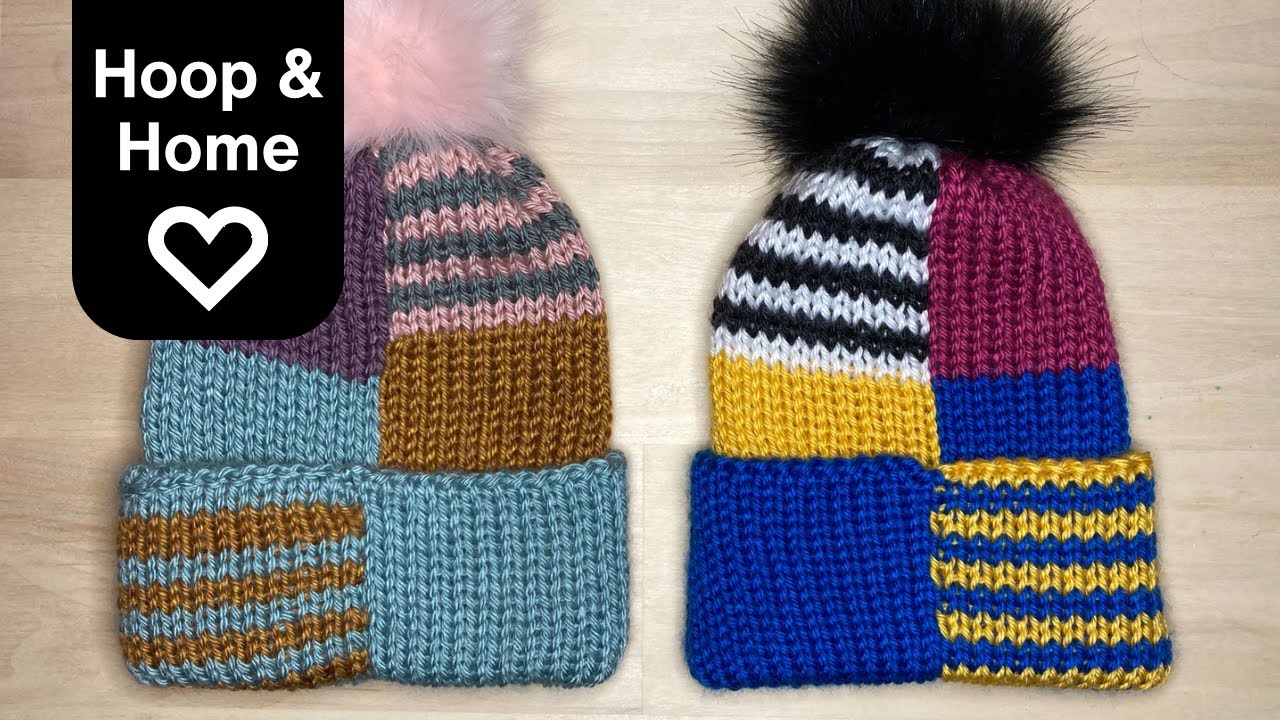 Circular Knitting Machine Pattern Review - Two Toned Beanie - YouTube