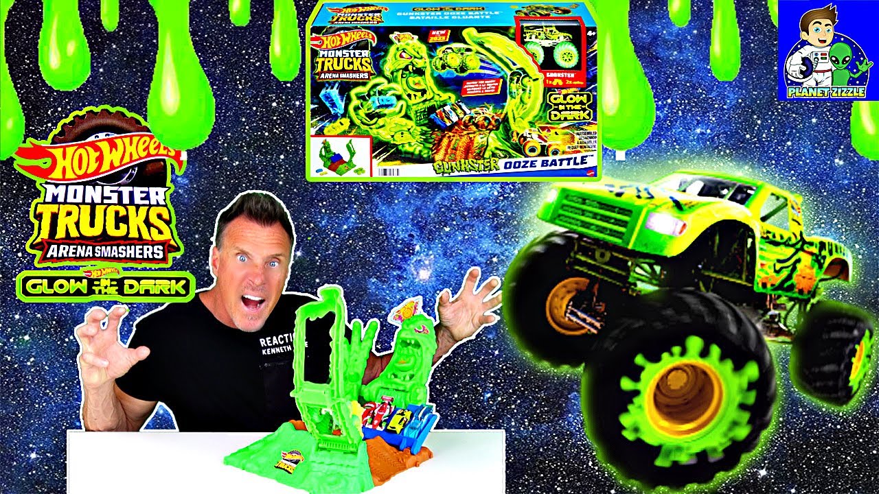 Hot Wheels Monster Trucks Arena Smashers Gunkster Ooze Battle Glow ...