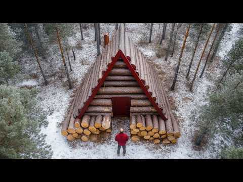 A Man Built Amazing Log House A-frame Style | Start to Finish ...