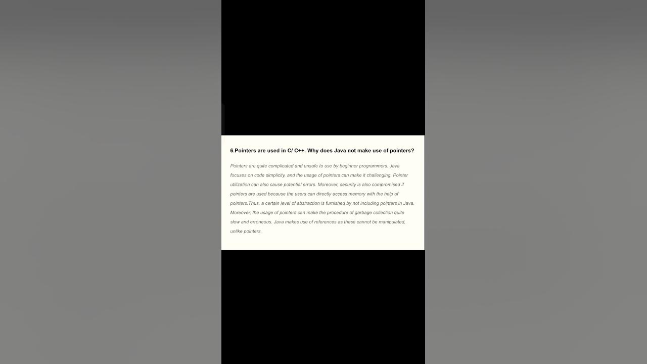 6. Pointers are used in C/ C++. Why does Java not make use of pointers? - YouTube