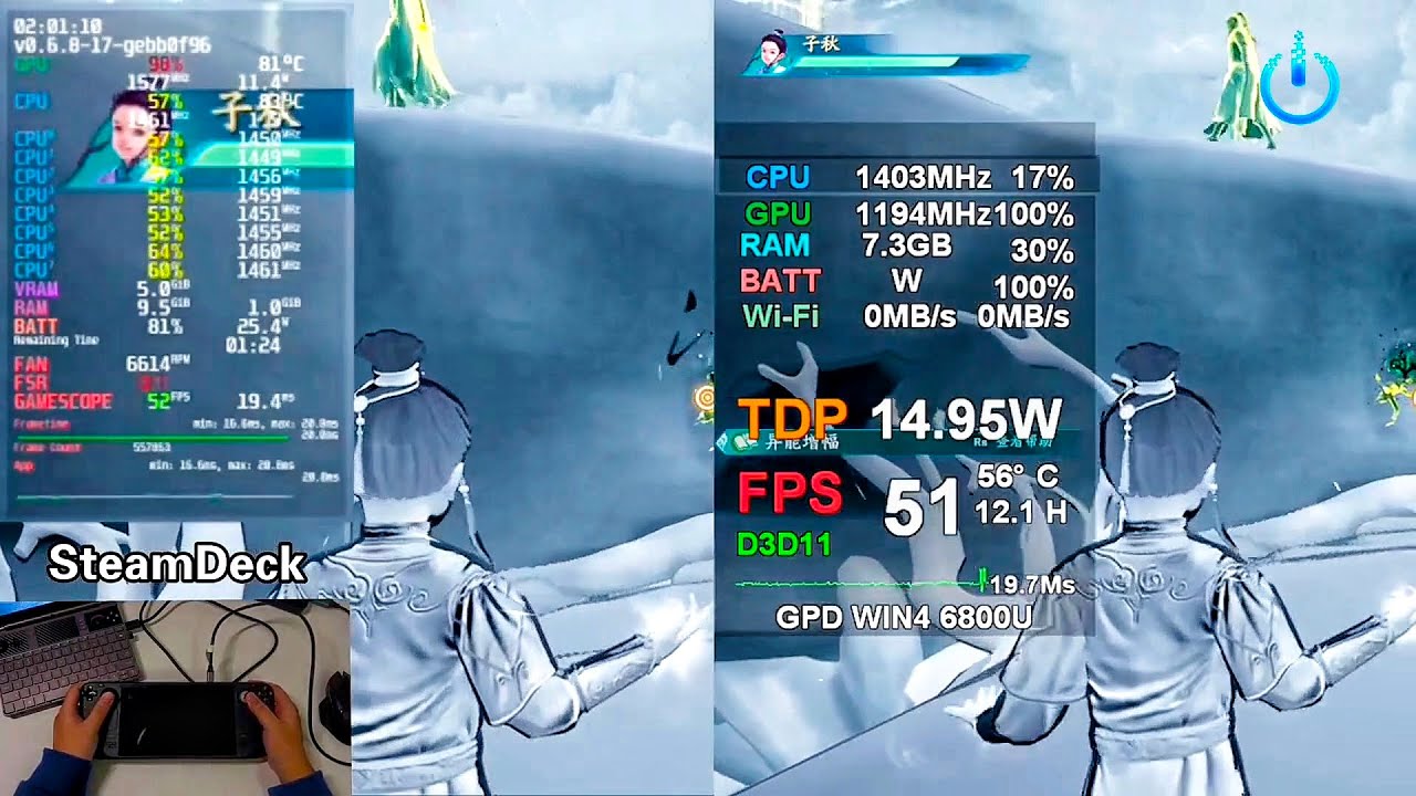 Steam dack Vs GPD Win 4 Test play Swords of Legends TDP 15W Low ...