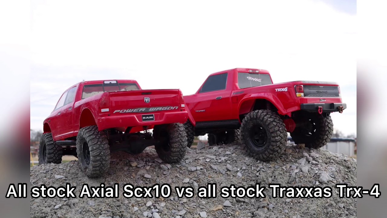 All stock Axial Scx10 vs. All stock Traxxas Trx-4 Sport - YouTube